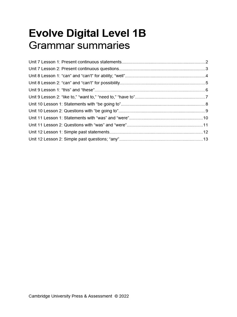 Evolve Digital Level 1B Grammar Guide | PDF | Question | Consonant