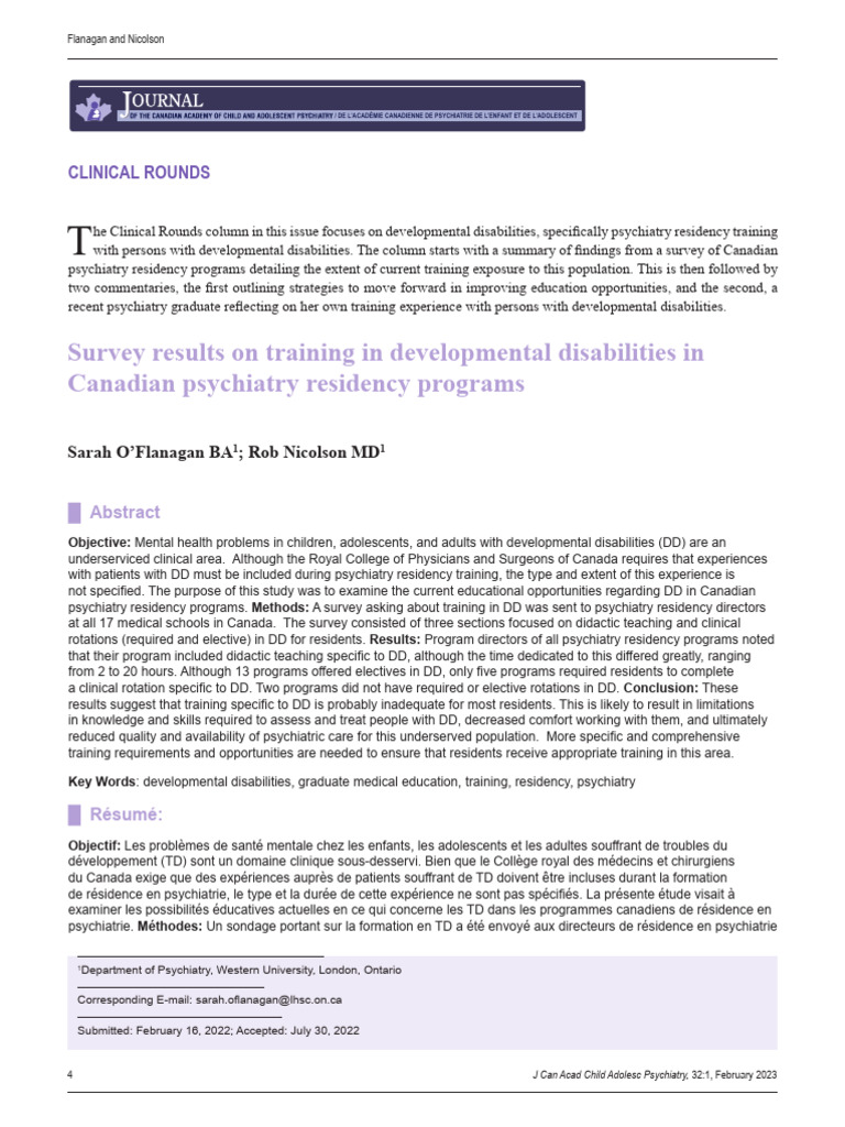 Survey Results On Training in Developmental Disabilities in Canadian ...