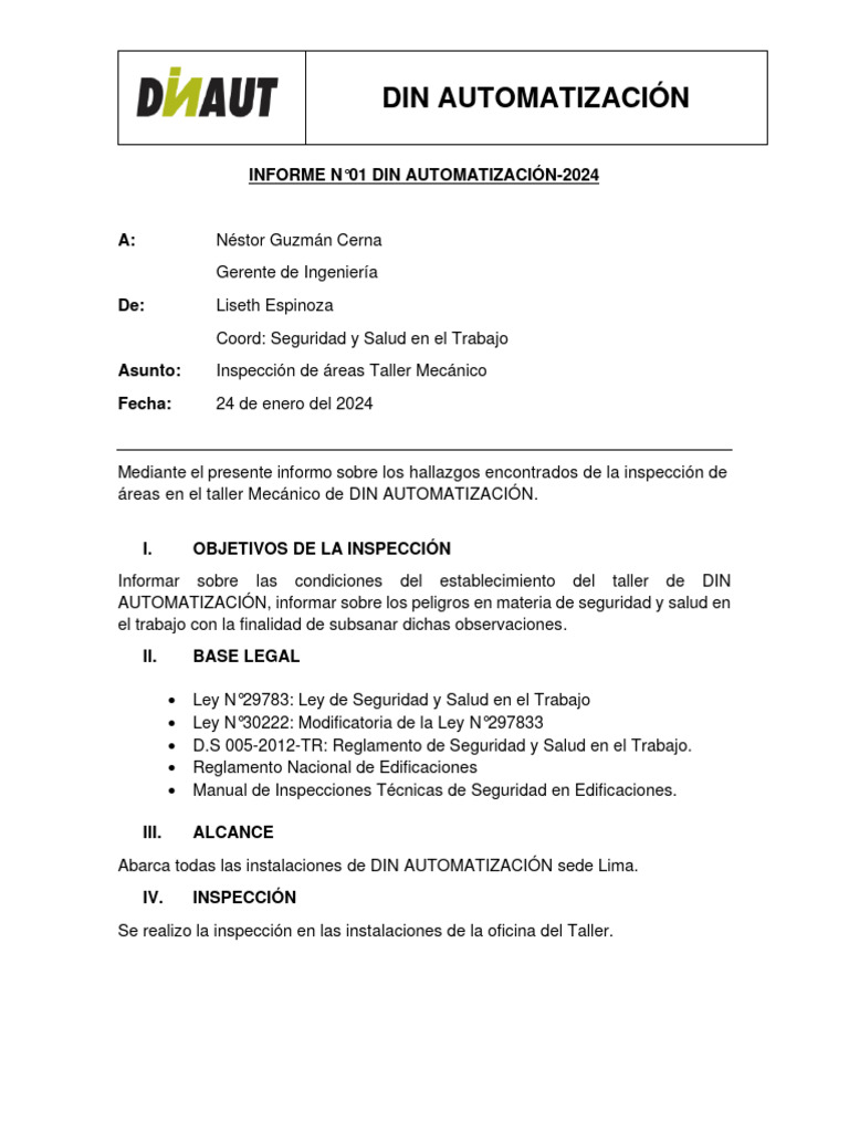 Informe de Inspecciones Taller | PDF