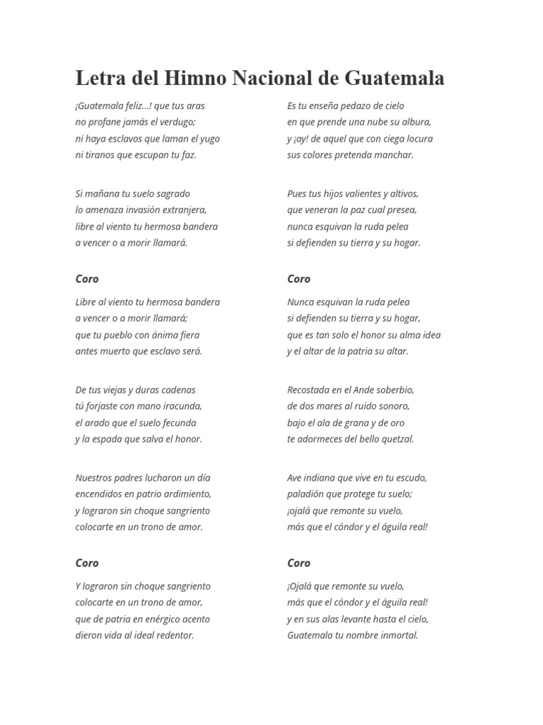 Letra del Himno Nacional de Guatemala | PDF