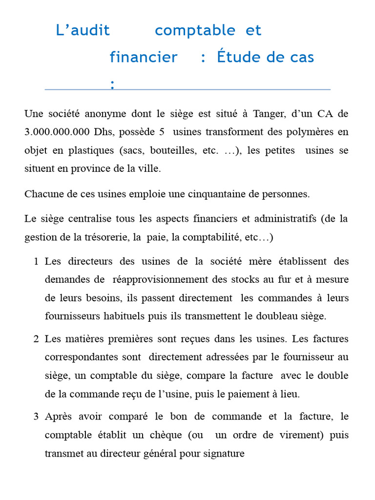 Etude de Cas Audit Comptable Et Financier | PDF | Facture | Comptabilité