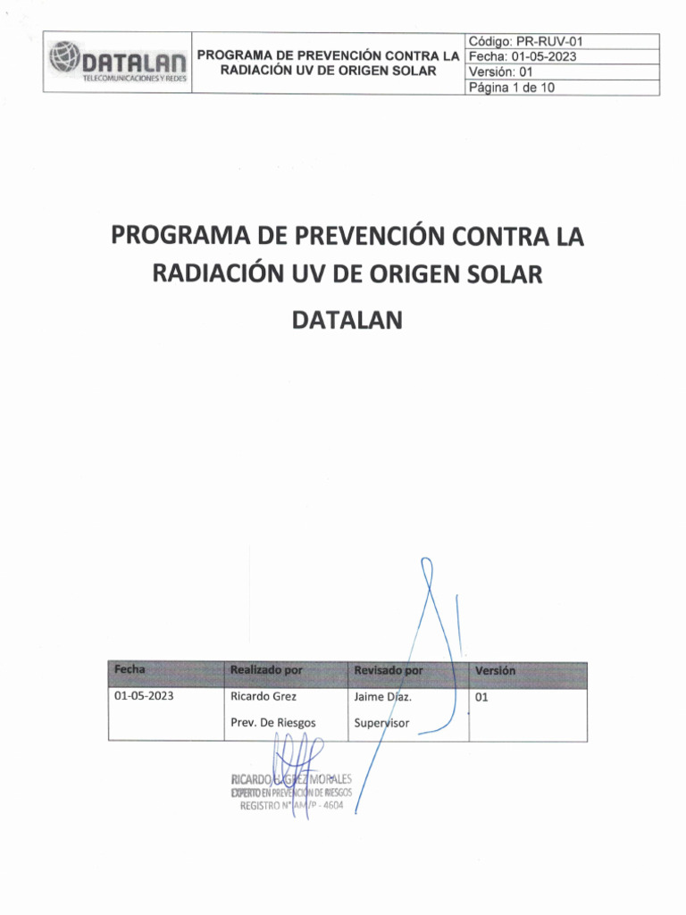 Programa de Prevención UV Datalan | PDF