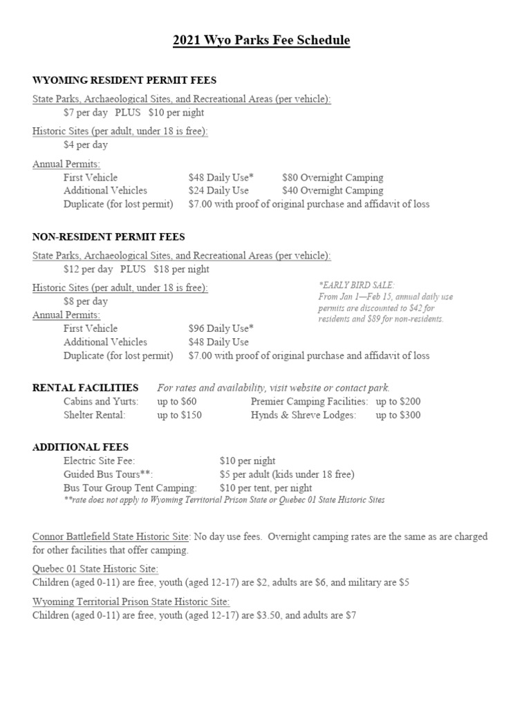 2021 Parks Fee Schedule | PDF | Camping | Outdoor Recreation