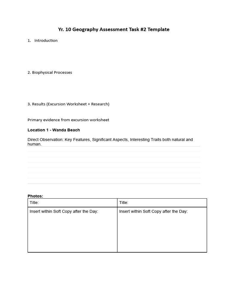 Yr.10 Geo Task #2 Template | PDF | Beach | Wound