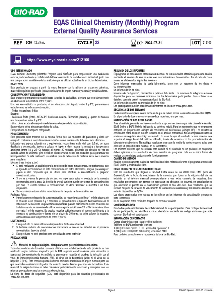 Inserto EQAS Quimica | PDF | Laboratorios | Virus