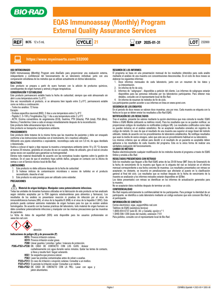 Inserto Eqas Inmunoensayo | PDF