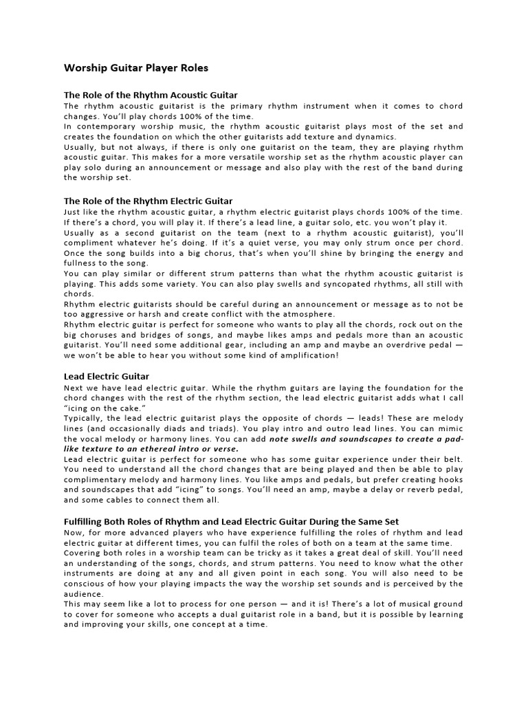 Worship Band Roles | PDF | Song Structure | Guitars