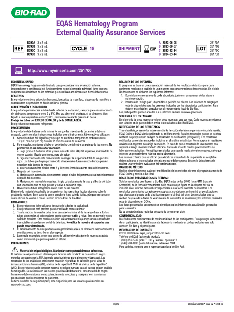 Inserto EQAS hEMATOLOGIA | PDF