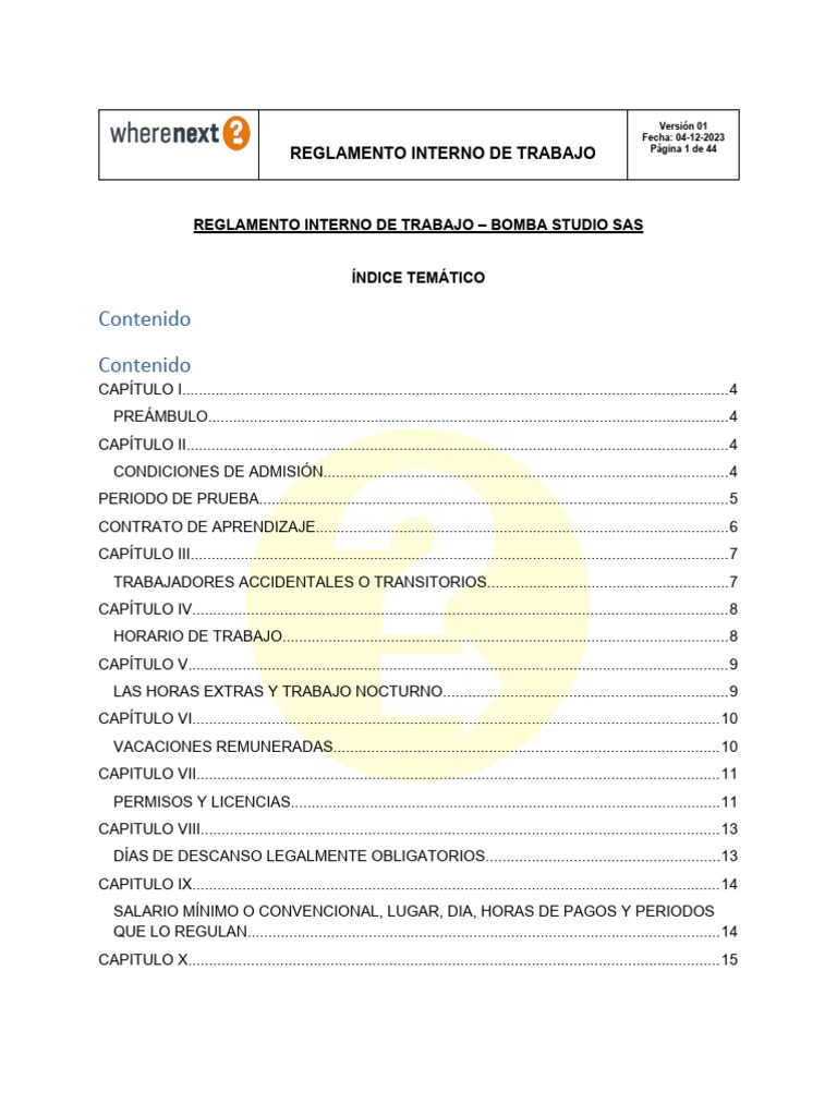 Reglamento Interno - Version Final | PDF | Derecho laboral | Salario