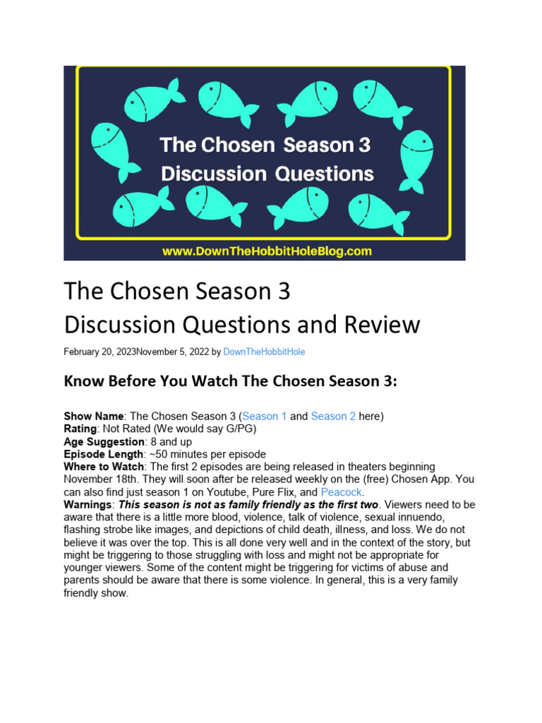 The Chosen Season 3 Discussion Guide | PDF | Jesus | Disciple ...