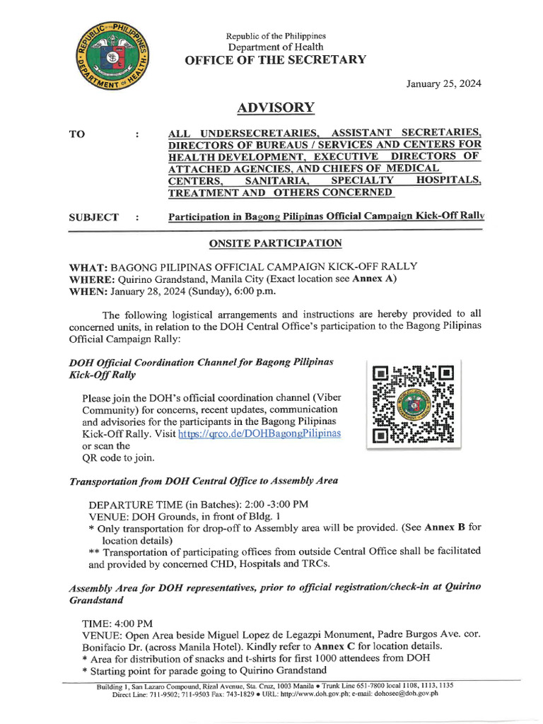 DOH Advisory Re Bangon Pilipinas | PDF