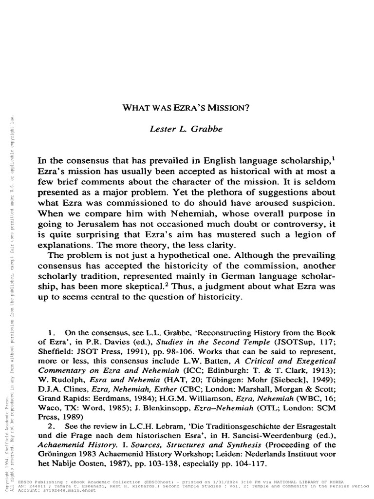 Grabbe, What Was Ezra's Mission | PDF