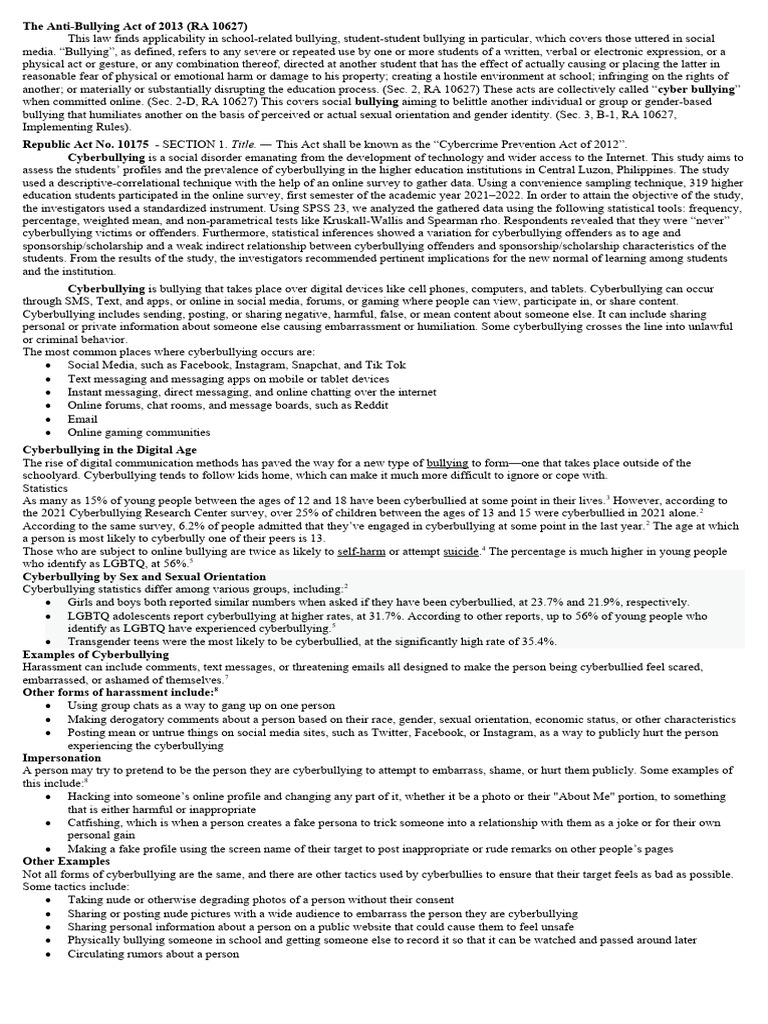 Unbiased Statements Cyberbullying | PDF