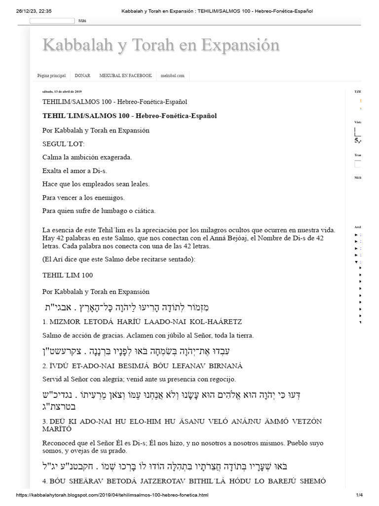 Salmo 100: Hebreo, Fonética y Español | PDF | Pascua | Palabras y ...