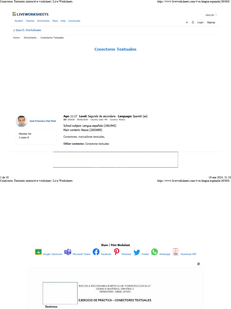 Conectores Textuales Interactive Worksheet Live Worksheets Pdf