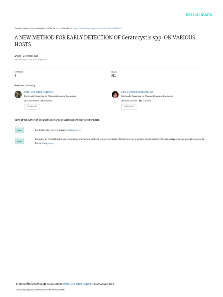 A NEW METHOD FOR EARLY DETECTION OF Ceratocystis S | PDF | Infection ...