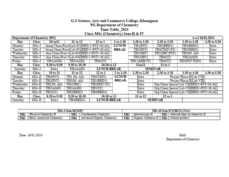 PG Timetable Wef 18 January 2024 | PDF