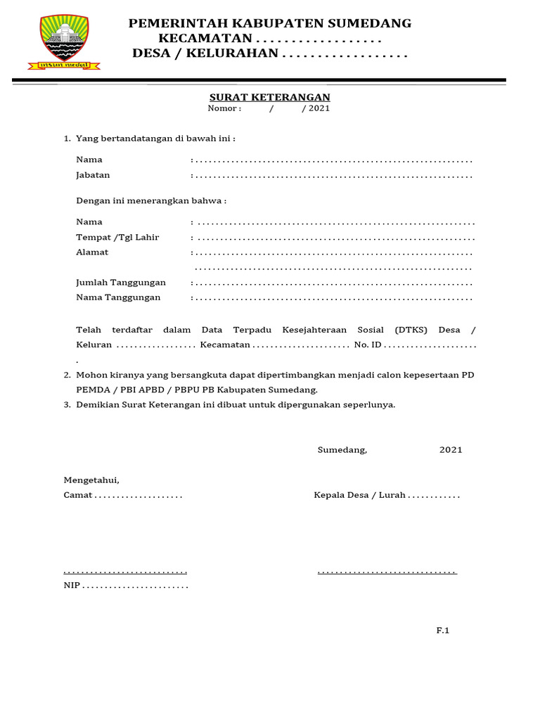 Formulir Surat Keterangan Desa | PDF