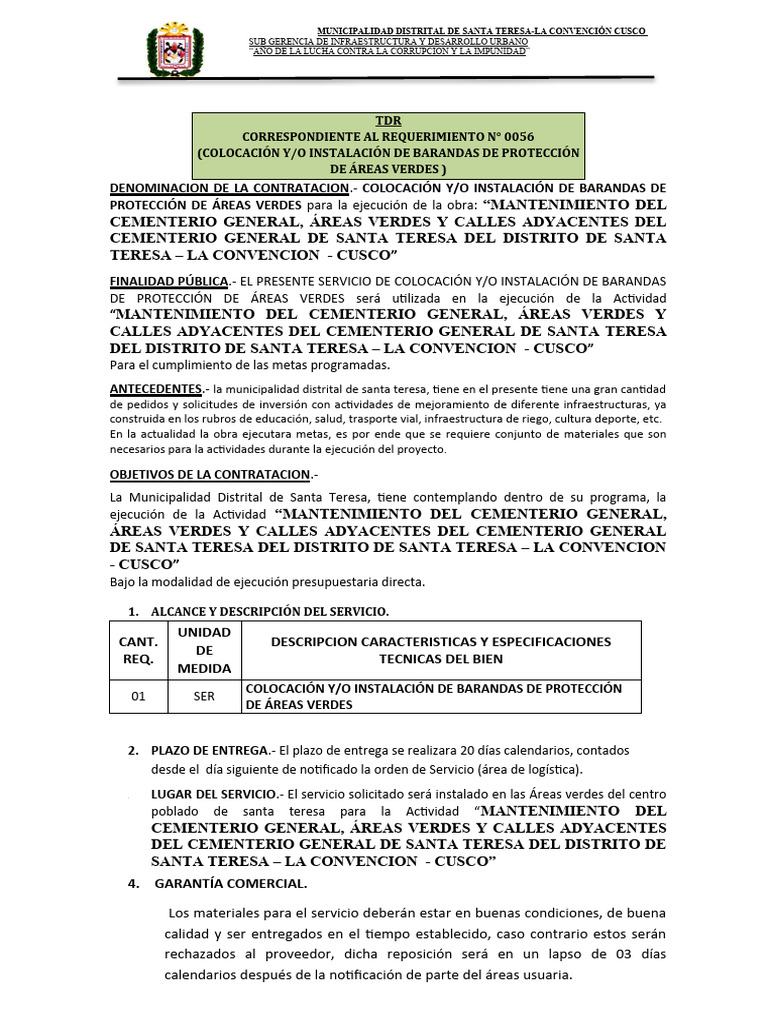 TDR Req, #0056 Colocacion e Instalacion de Barandas | PDF
