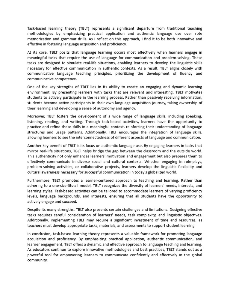 A Reflection To Task-Based Learning | PDF | Learning | Learning Theory ...