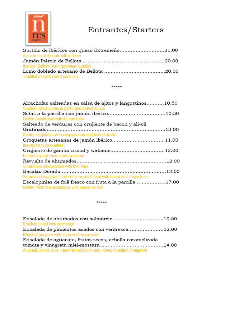 carta restaurante | PDF | Cocinando | Comida y bebida