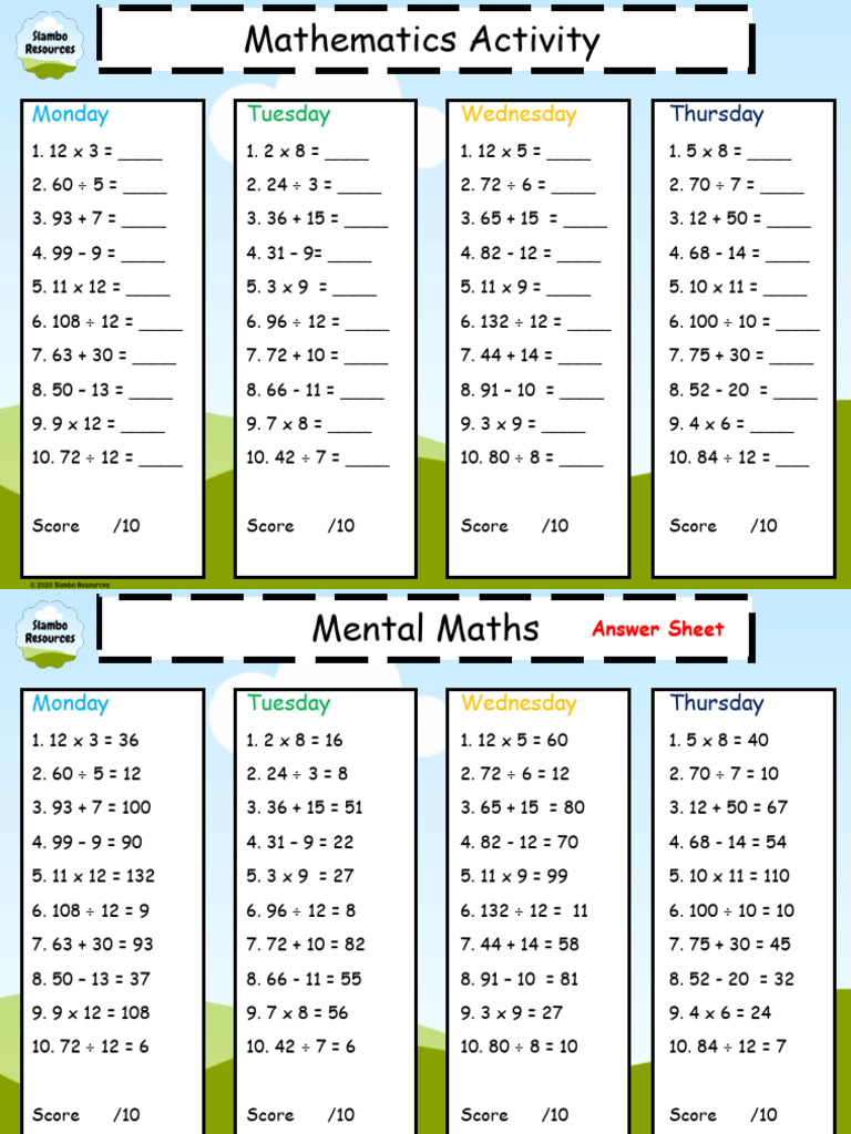 Grade 4 Mental Maths Worksheet Four Operations 6 | PDF