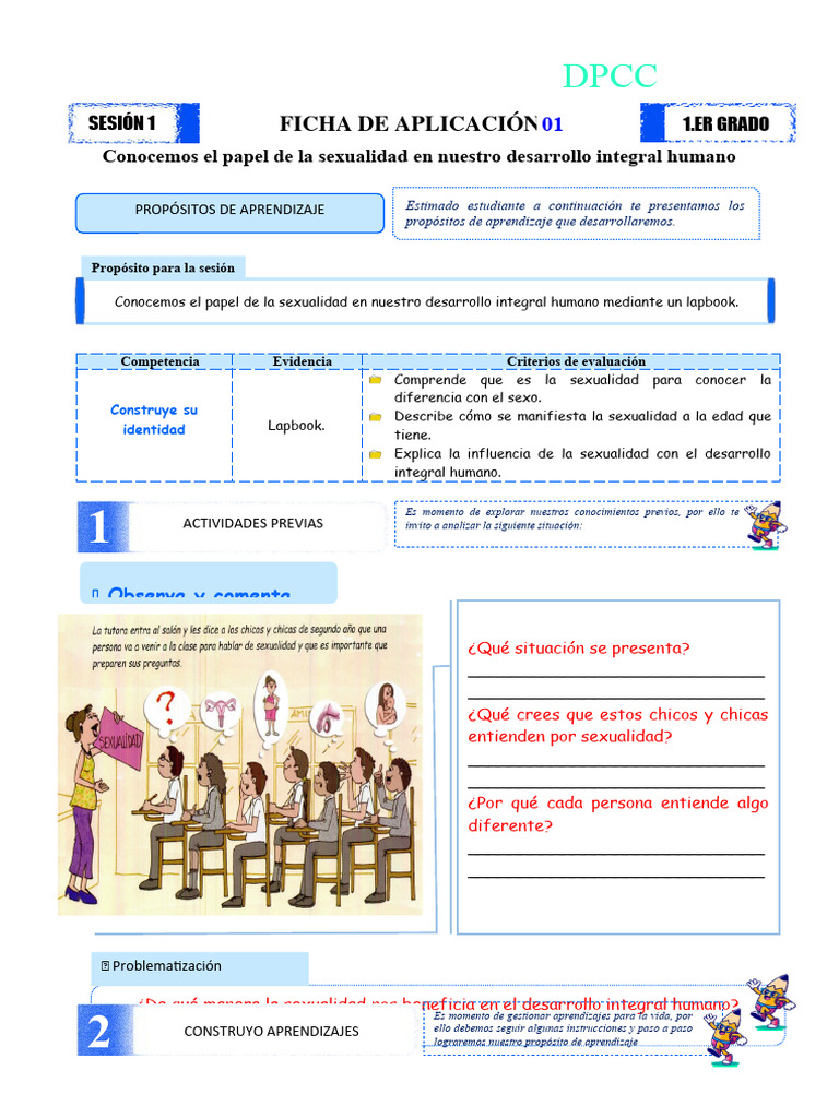 1°_FICHA_DE_APLICACIÓN-SESIÓN01-SEM.1-EXP.7-DPCC | PDF | La sexualidad humana | Cognición