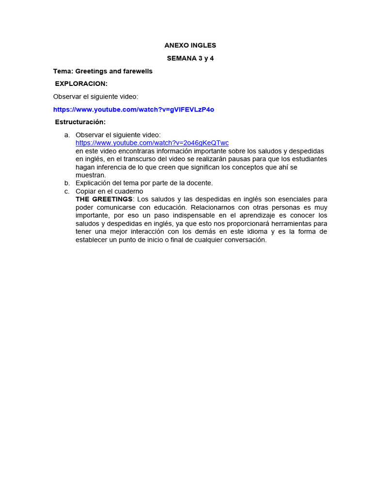 Anexo Ingles Semana 3 y 4 Del 29 de Ene Al 9 de Feb | PDF