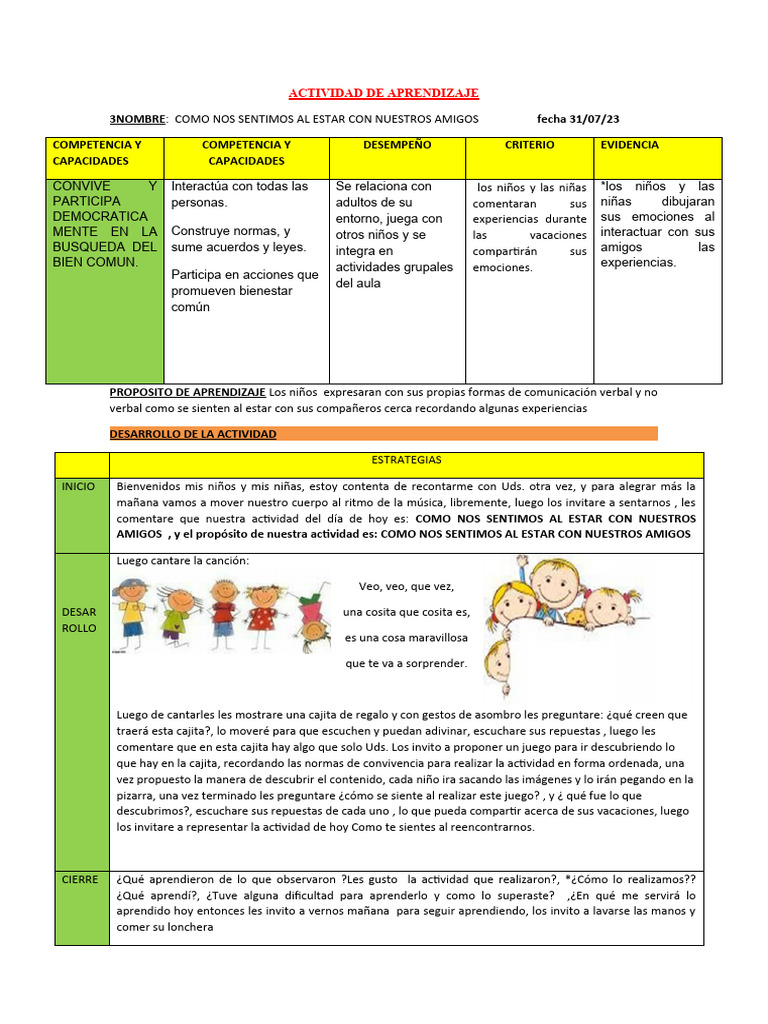 ACTIVIDAD DE APRENDIZAJE 01de Agosto | PDF | Aprendizaje | Las emociones
