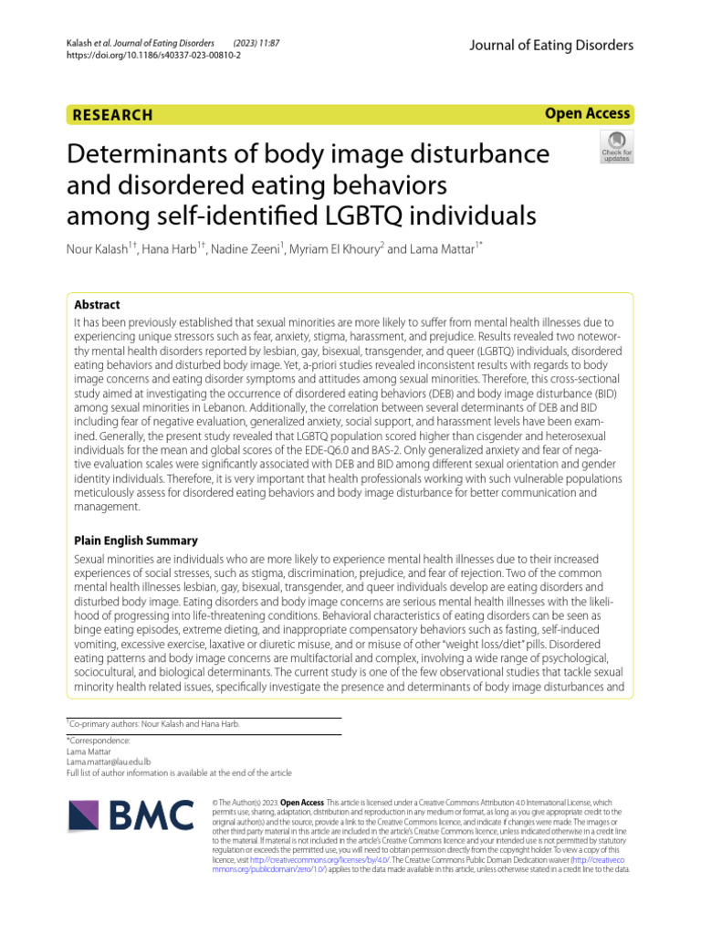Determinants of Body Image Disturbance and Disordered Eating Behaviors ...