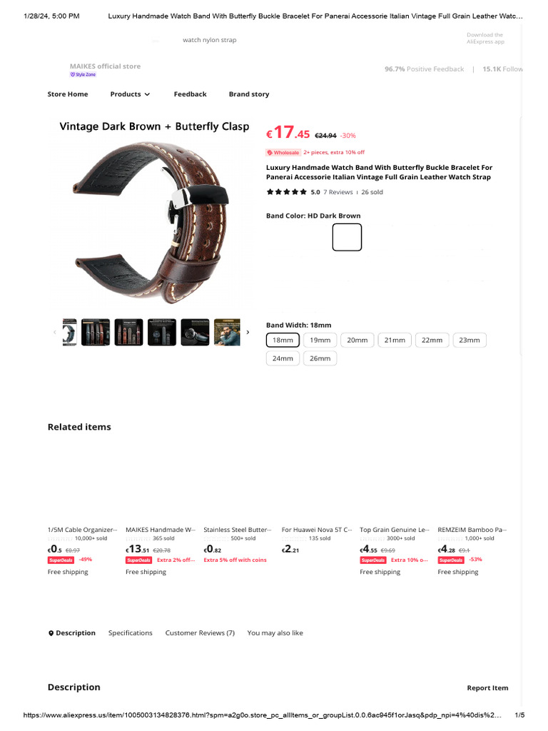 Luxury Handmade Watch Band With Butterfly Buckle Bracel | PDF