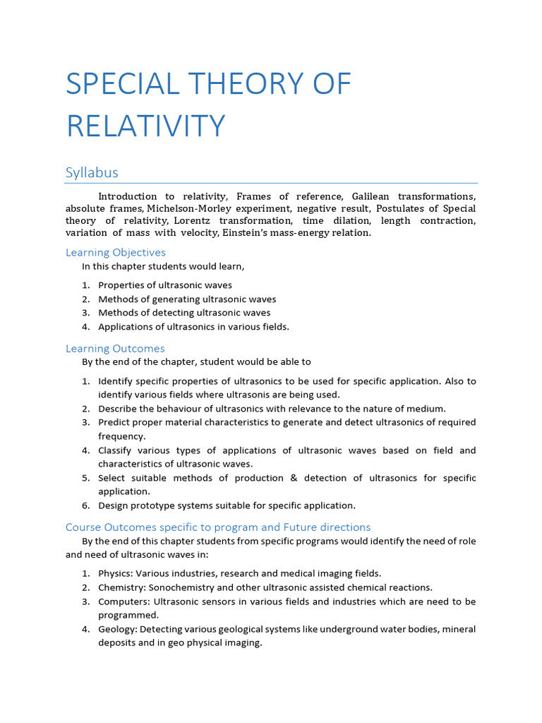 Special Theory of Relativity | PDF