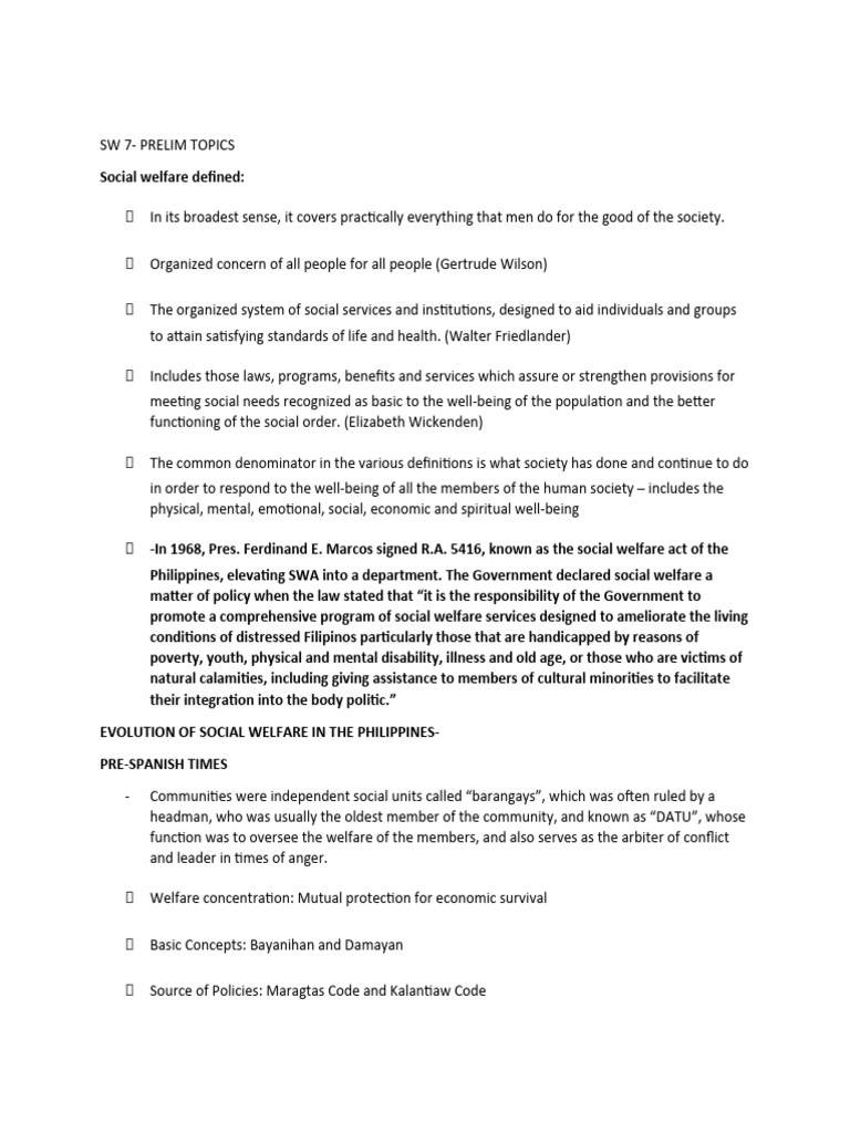 SW 7 Prelim Topics | PDF