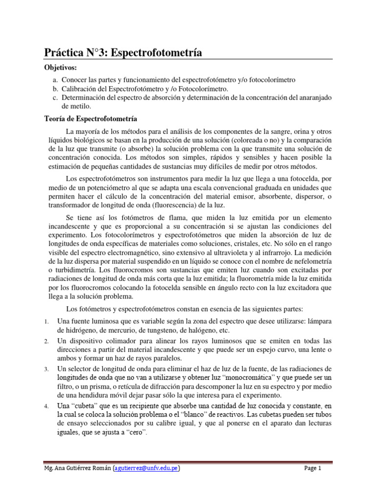 Práctica 3 Espectrofotometría Pdf Espectrofotometria Ligero