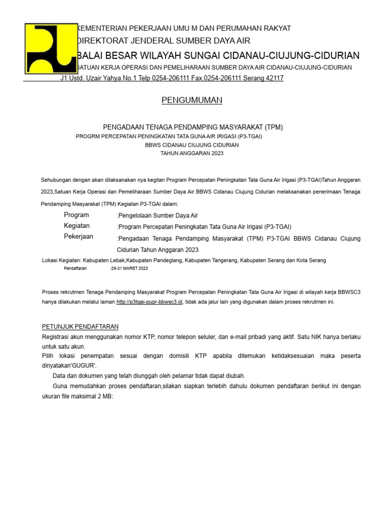 Pengumuman TPM 2023 FIX | PDF