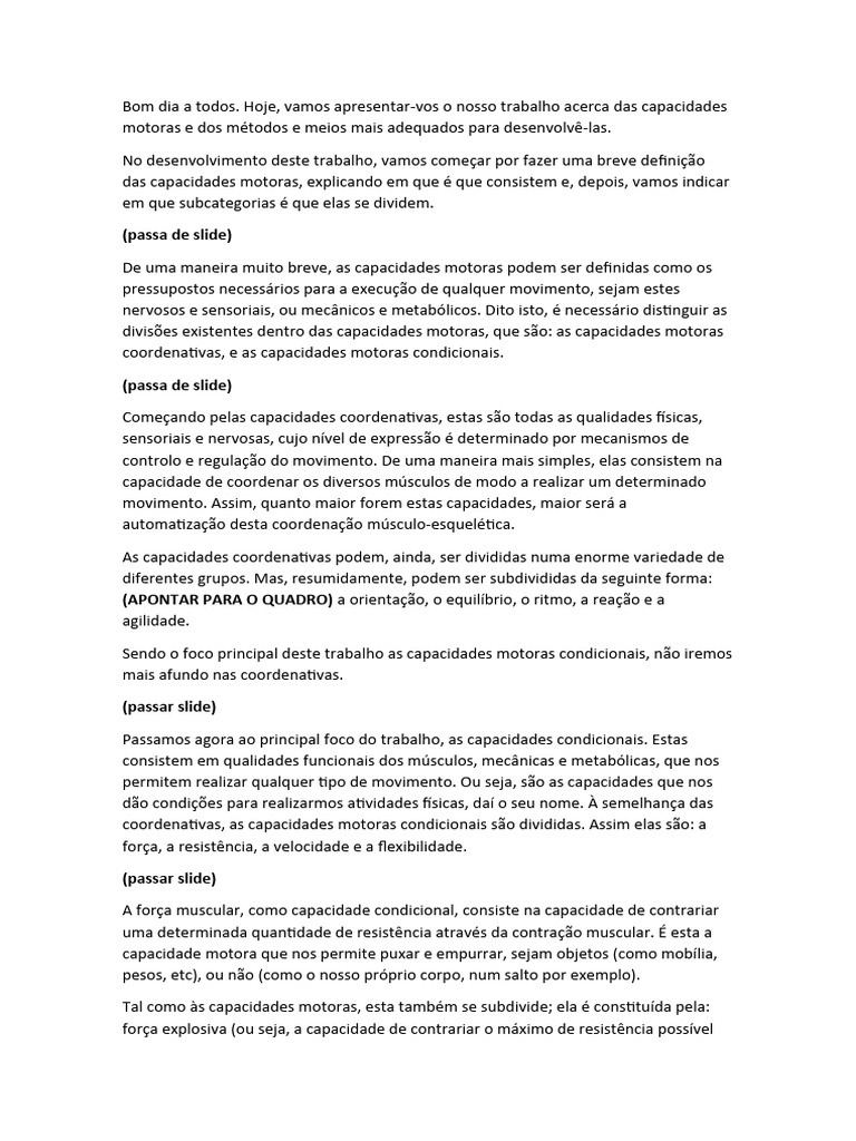 GA (Capacidades Motoras Condicionais) | PDF