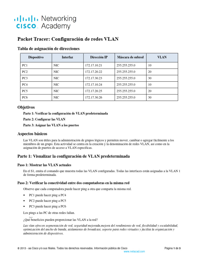 3.3.12 Packet Tracer - VLAN Configuration | PDF | Controlador de interfaz de red | Calidad de ...