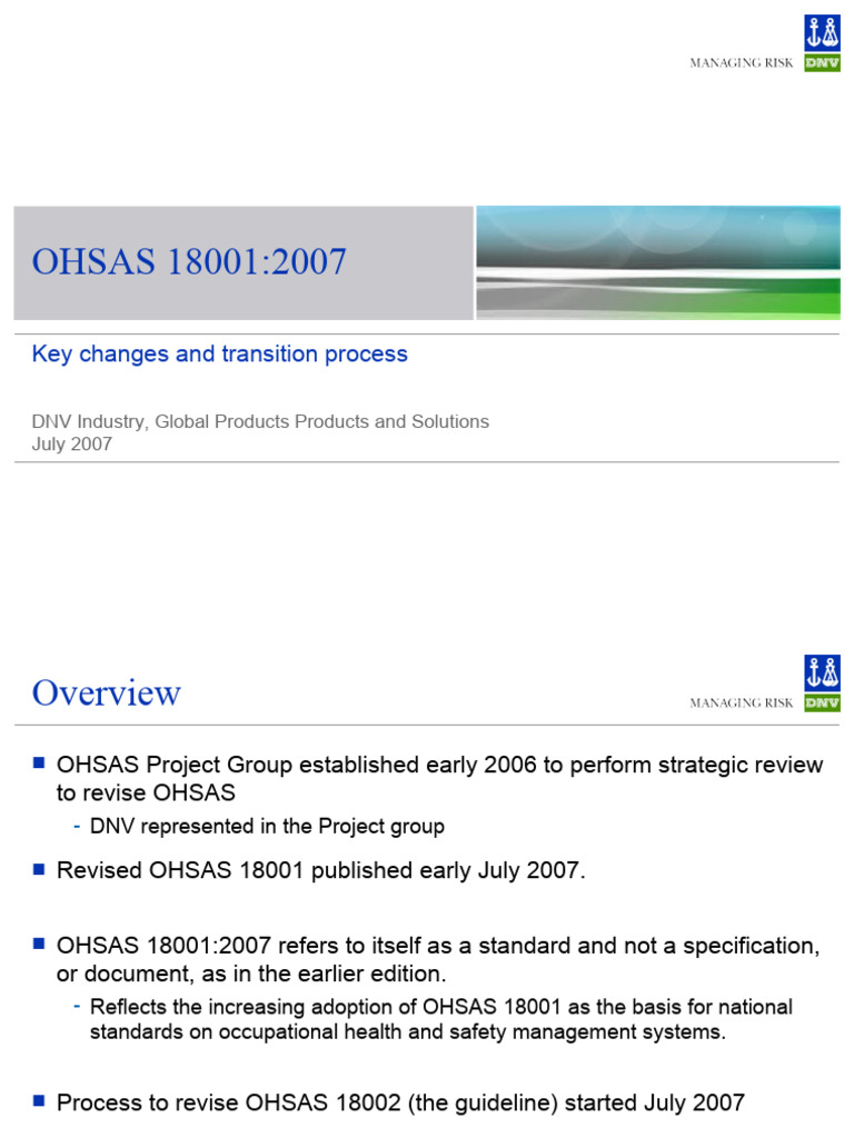 OHSAS 18001:2007 Key Changes Overview | PDF