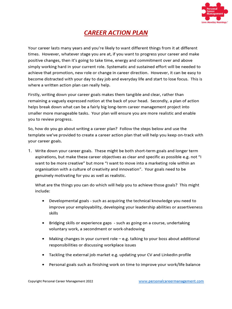 Downloadable CAREER ACTION PLAN Template 3 | PDF | Goal | Cognitive Science