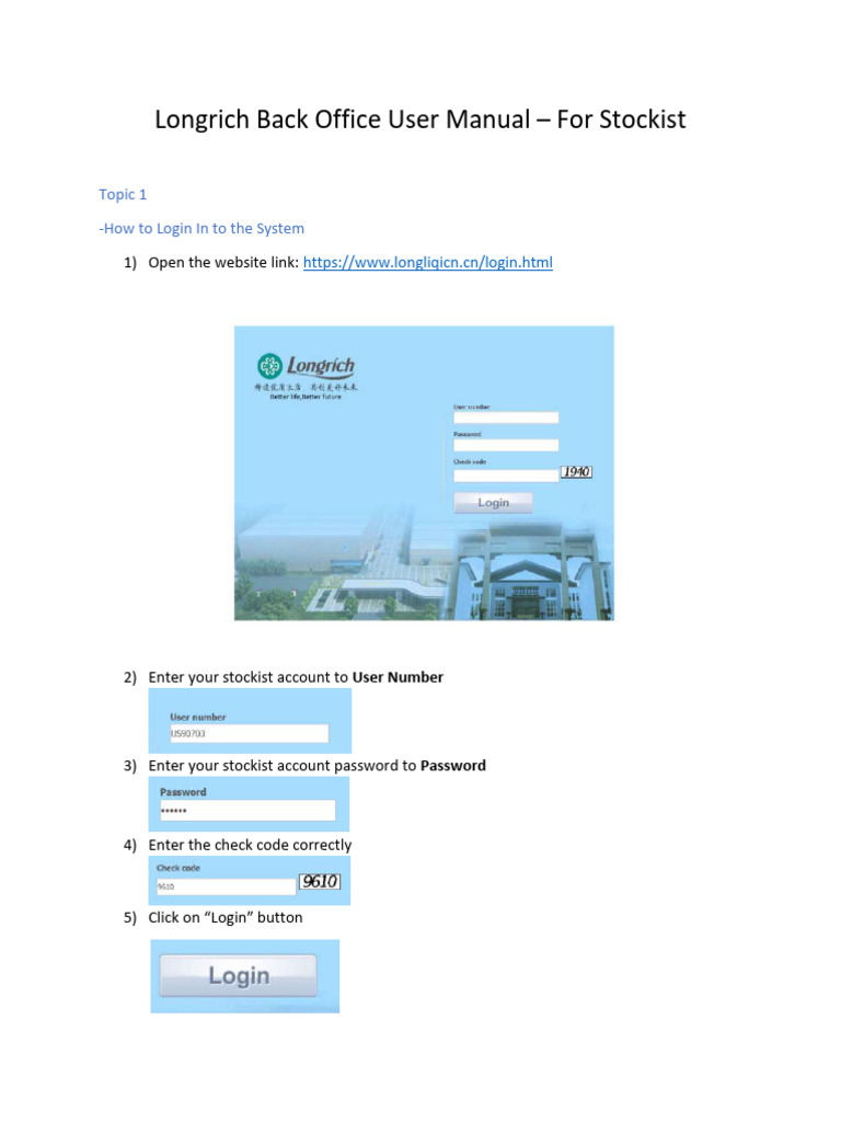 Longrich Back Office User Manual - For Stockist: Topic 1 - How To Login ...