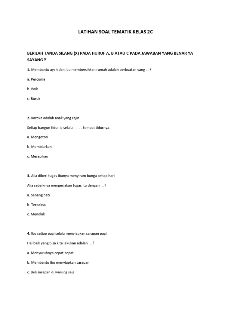Soal Tematik Kelas 2C | PDF