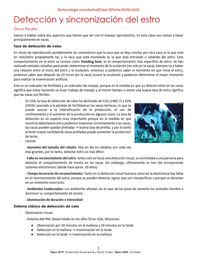 Clase 4 Detección y Sincronización Del Estro 2020 PDFF | PDF | Vacas | Estradiol