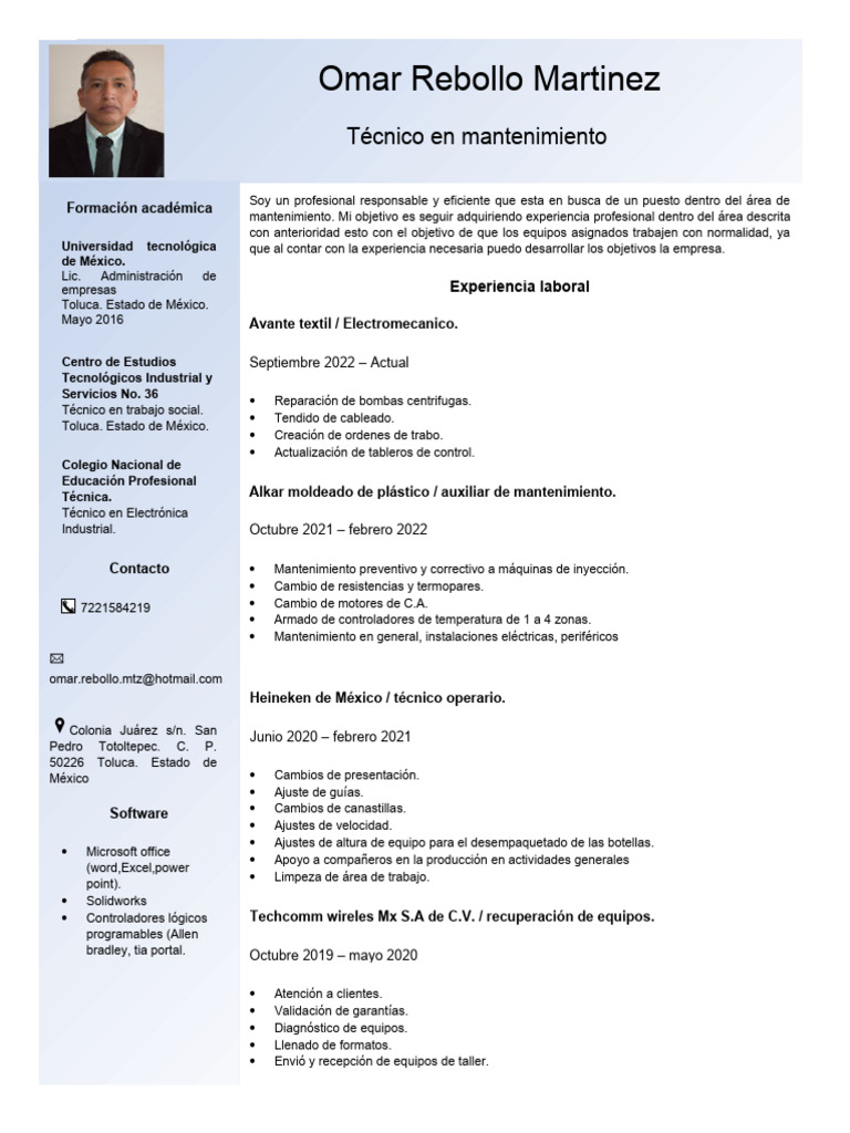 Curriculum Mantenimiento | PDF