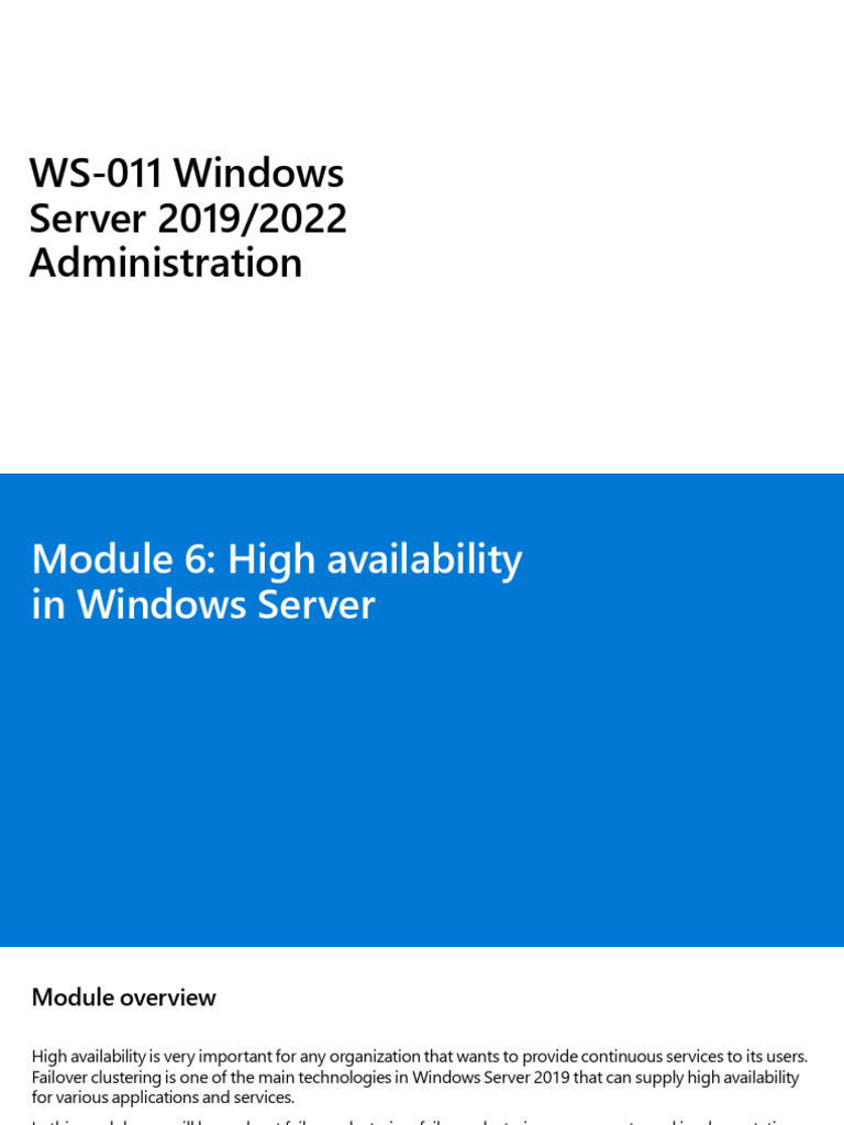 WS-011 Windows Server 2019/2022 Administration | PDF | Computer Cluster | Hyper V
