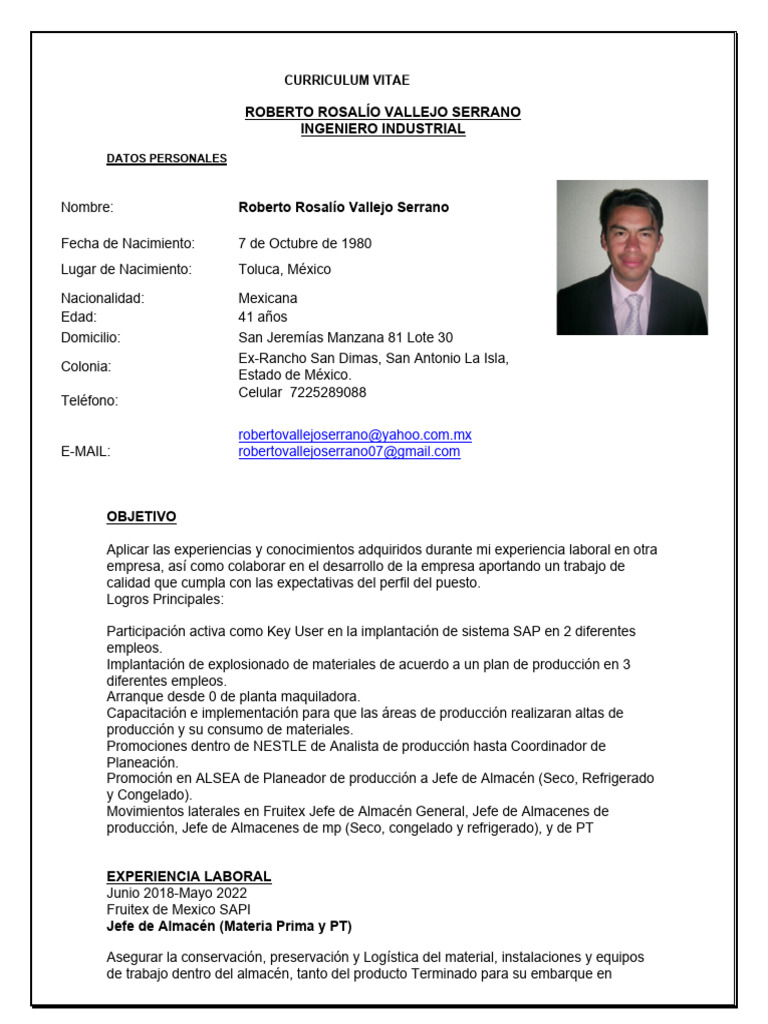 Curriculum - Vitae Roberto Rosalio Vallejo Serrano | PDF