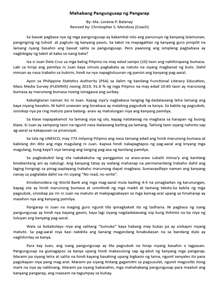 Mahabang Pangungusap NG Pangarap-Feature Filipino | PDF