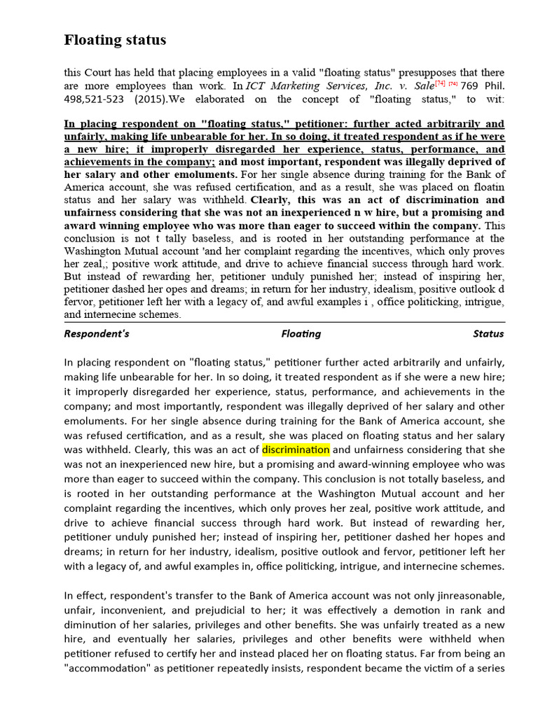 Floating Status | PDF | Employment | Justice