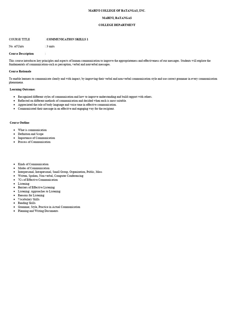 Communication Skills I | PDF | Communication | Nonverbal Communication