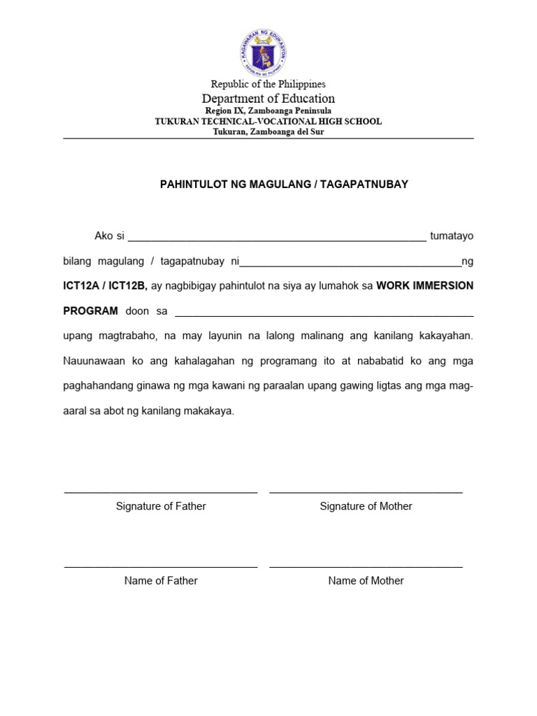 PARENTAL-CONSENT - Tagalog | PDF