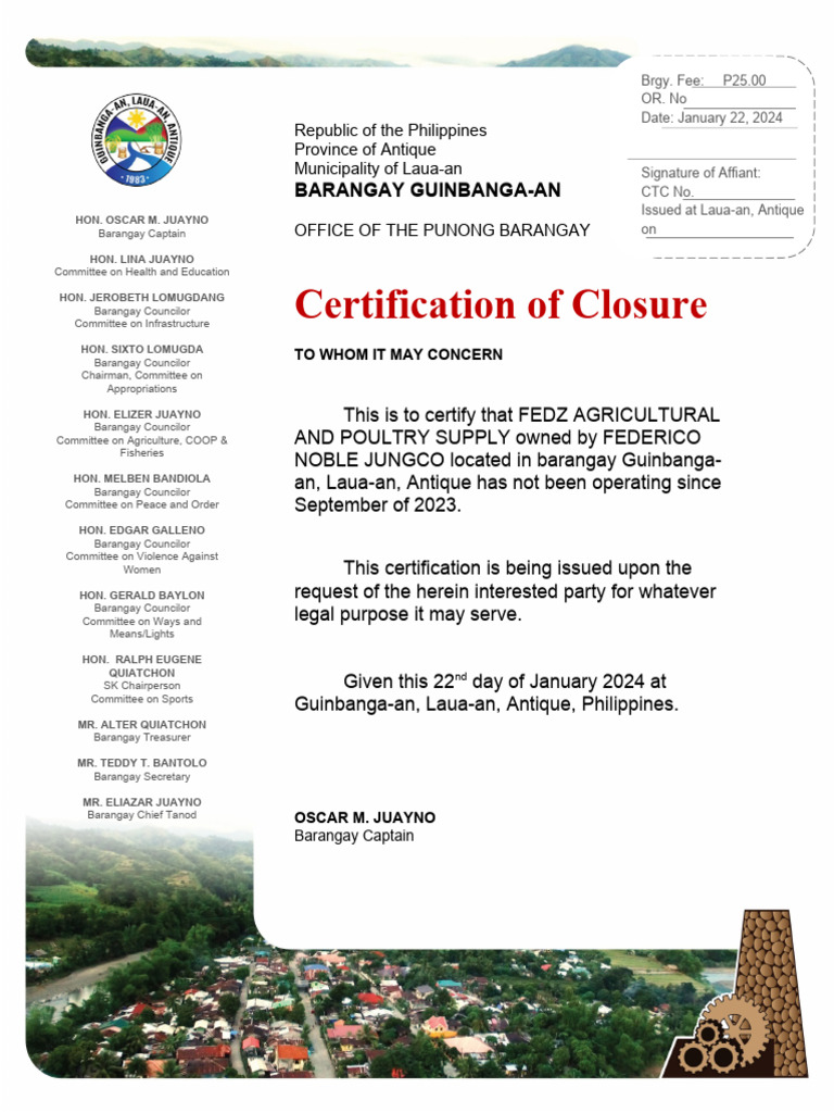 Certification of Business Closure | PDF